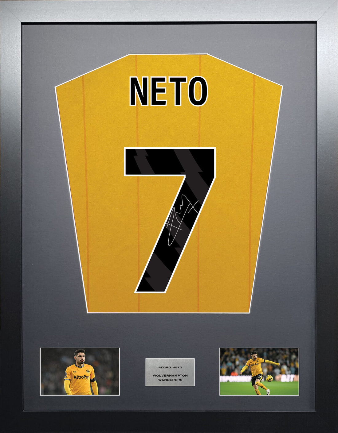 Pedro Neto Wolverhampton Wanderers signed shirt display 2024 season ...