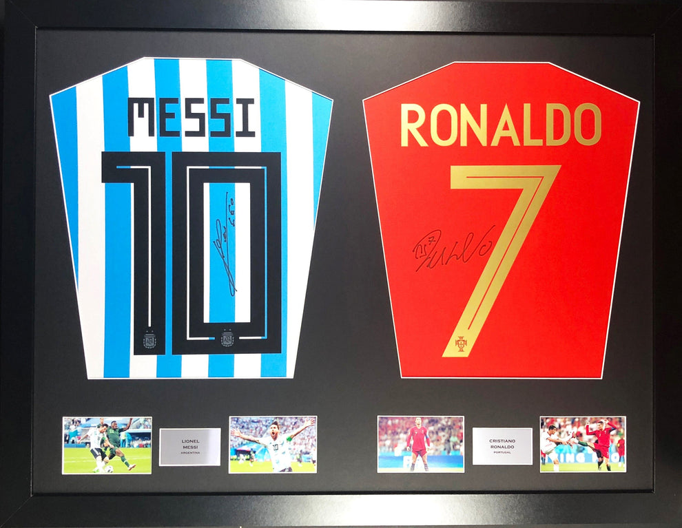 Messi and Ronaldo Argentina and Portugal signed Shirt Frame – The Frame Lab