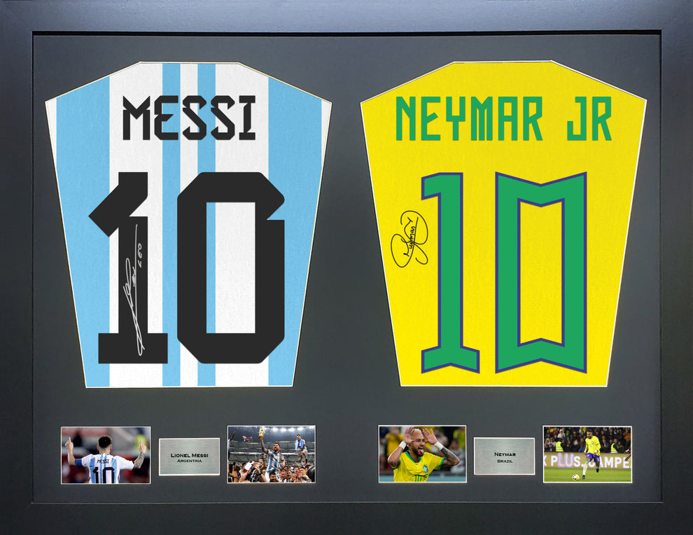 Messi and Neymar World Cup 22 Machine signed Shirt Frame – The Frame Lab